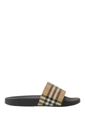 Burberry Checked Rubber Slides - Neutrals