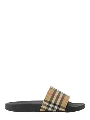 Burberry Checked Rubber Slides - Neutrals