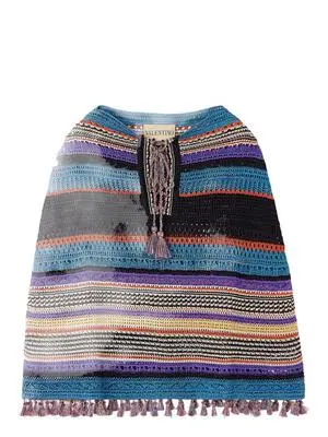Valentino Garavani Striped Metallic Knitted Poncho - Blue