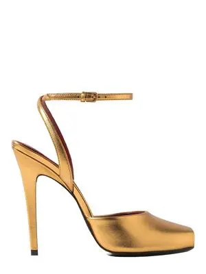 Saint Laurent La Scandale Metallic Leather Sandals - Gold