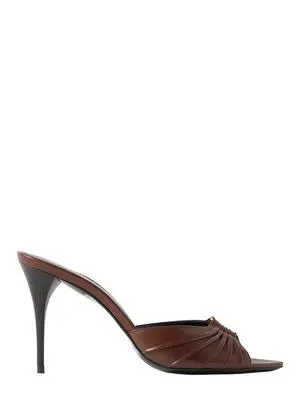 Saint Laurent Babylone Embellished Pleated Leather Mules - Brown