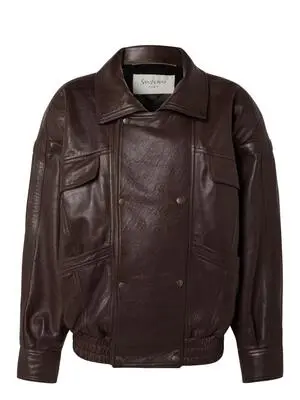 Saint Laurent Oversized Double-breasted Paneled Leather Jacket - Brown