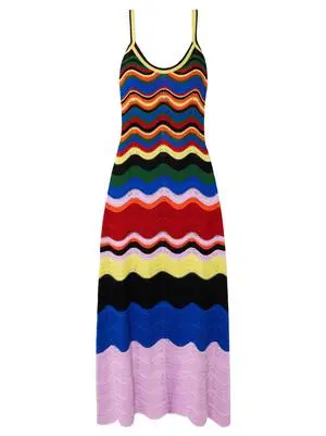 La DoubleJ Striped Crocheted Cotton Maxi Dress - Blue