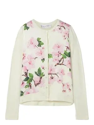 Oscar De La Renta Paneled Knitted Floral-print Cardigan - Ecru