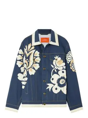 La DoubleJ Floral-print Denim Jacket - Blue