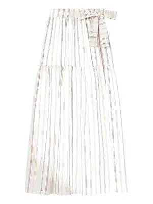 ERES Irisée Brillante Metallic Striped Cotton-blend Voile Maxi Wrap Skirt - Off-white