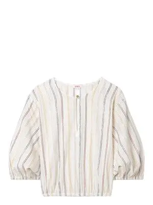 ERES Irisée El Dorado Cropped Metallic Striped Top - Off-white