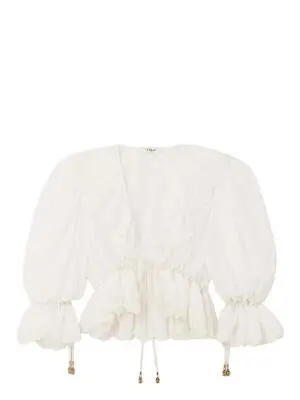 Chloé Cropped Ruffled Broderie Anglaise Cotton-voile Blouse - White