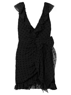 Alessandra Rich Bow-embellished Ruffled Silk-chiffon Mini Dress - Black