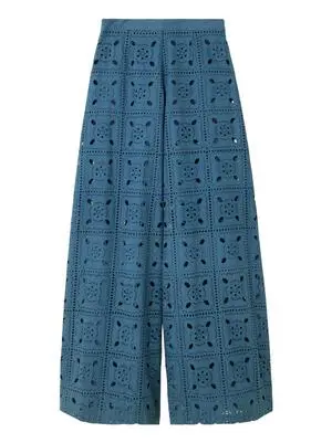 Miguelina Lilly Broderie Anglaise Wide-leg Pants - Blue