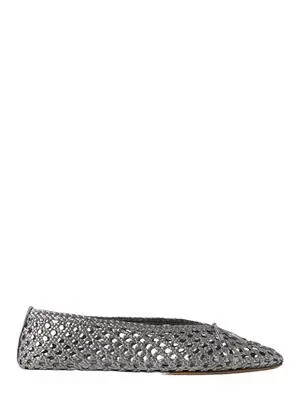 Le Monde Beryl Regency Bow-embellished Woven Leather Ballet Flats - Silver