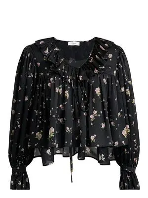 Chloé Floral Silk Ruffle Blouse - Black