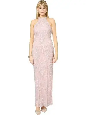 BEAUUT Embellished Sequin Beaded Maxi Dress - Frosted Pink