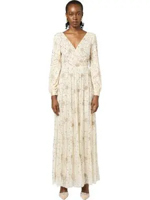 BEAUUT Embellished Sequin Beaded Maxi Dress - Cream