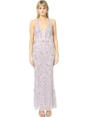 BEAUUT Embellished Sequin Beaded Maxi Corset Dress - Lilac