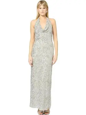 BEAUUT Sequin Beaded Maxi Dress With Cowl Neck - Light Grey
