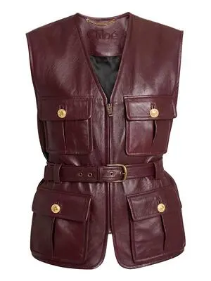 Chloé Lambskin Leather Belted Vest - Crafty Brown