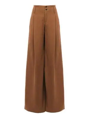 Chloé Pleated Wide-leg Organic Cotton Canvas Pants - Brown