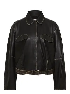 ST. AGNI Belted Brushed-leather Jacket - Black