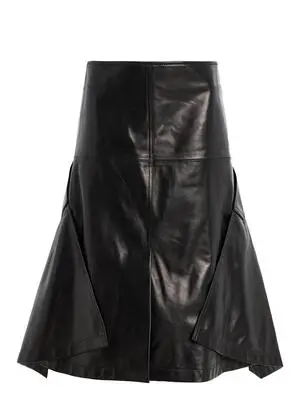 Brandon Maxwell The Frankie Cascade-hem Leather Knee-length Skirt - Black