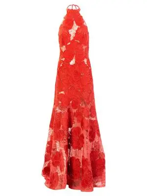 Silvia Tcherassi Mab Sheer Halter Dress - Red