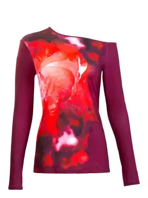 Silvia Tcherassi Sabra Asymmetric Floral Top - Burgundy