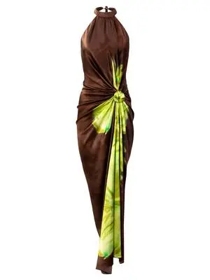 Silvia Tcherassi Tizziana Gathered Silk Satin Maxi Dress - Multi