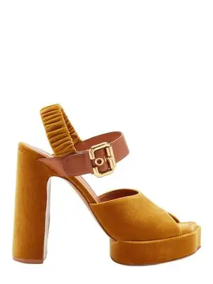 Chloé Aria Velvet Platform Sandals - Gold