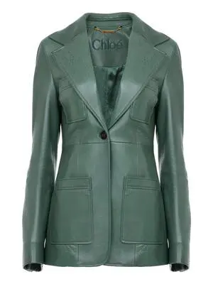 Chloé Leather Fitted Jacket - Green