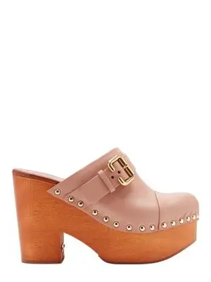Chloé Jeannette Leather Platform Clogs - Pink