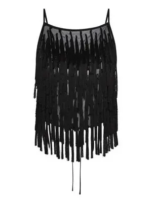 ST. AGNI Tasseled Silk Top - Black
