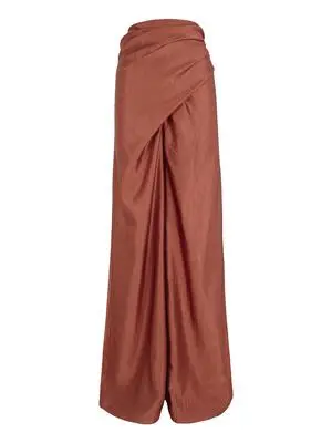 CORTANA Glow Linen-blend Wide-leg Wrap Pants - Red