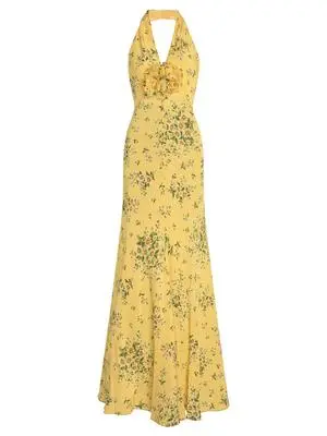 RODARTE Floral Silk Halter Maxi Dress - Yellow