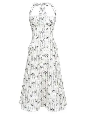 House Of Cb Daisy-print Stretch-cotton Midi Dress - Diasy Stripe Cream