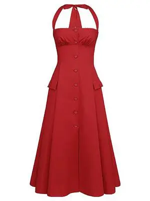 House Of Cb Stretch-cotton Halterneck Midi Dress - Red