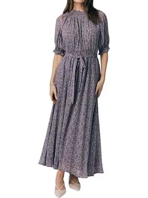 GHOST LONDON Effie Georgette Ditsy Midi Dress - Purple Dot Flowers