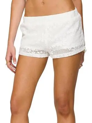 EDIKTED Floral Textured Sheer Shorts - White