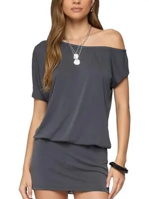 EDIKTED Sevie Off Shoulder Mini Dress - Dark-gray