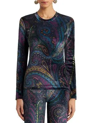 Etro Velour Jersey Top Blue Print