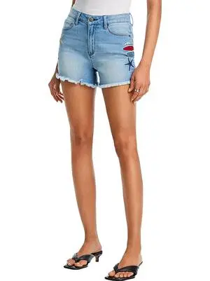 Aqua Embroidered Denim Shorts - Light Wash