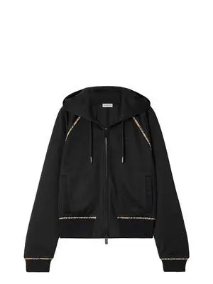 Burberry Checked Piqué-trimmed Jersey Hooded Track Jacket - Black