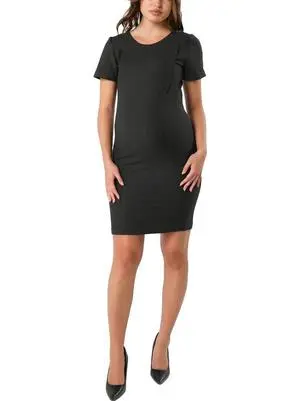 MARION Short Sleeve Maternity & Nursing Dress - Charcoal Grey