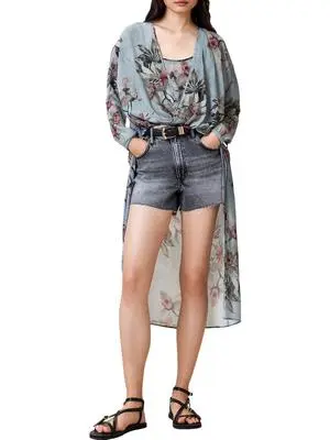 ALLSAINTS Avala High Low Floral Wrap Top - Adena Dusty Blue