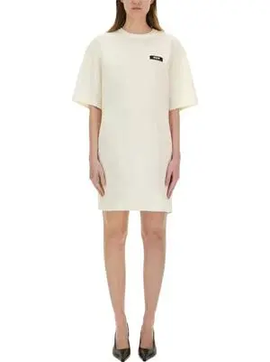MSGM Logo-patch Mini Dress - Neutrals