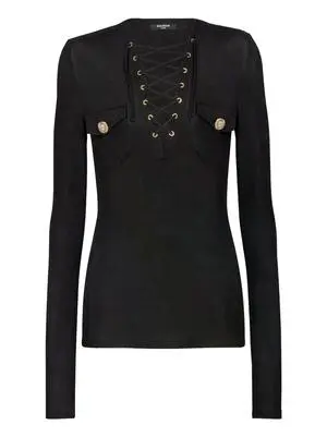 Balmain Long-sleeved Lace-up Top - Black