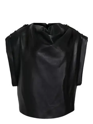 BALMAIN Faux-Leather Draped Top