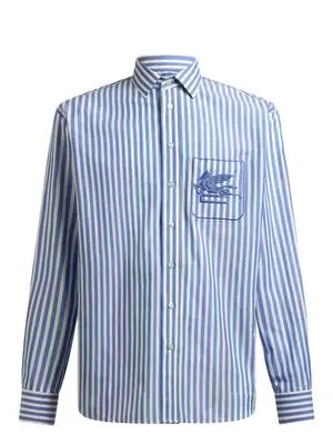 Etro Pegaso-embroidered Striped Shirt - Blue