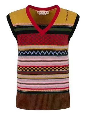 Marni Striped Wool Vest - Red
