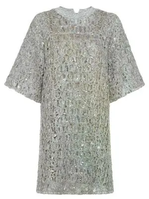Brunello Cucinelli Sequinned Embroidered Mini Dress - Grey