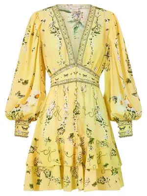 Camilla Button-up Frilled Mini Dress - Yellow